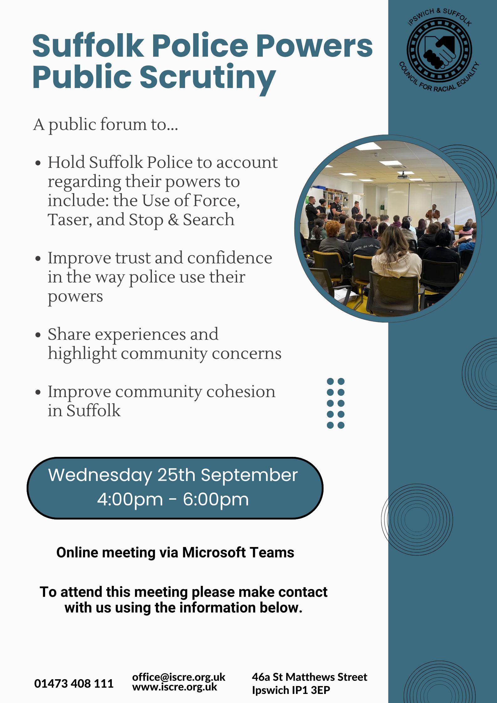 25th September Suffolk Police Powers Public Scrutiny Group – ISCRE